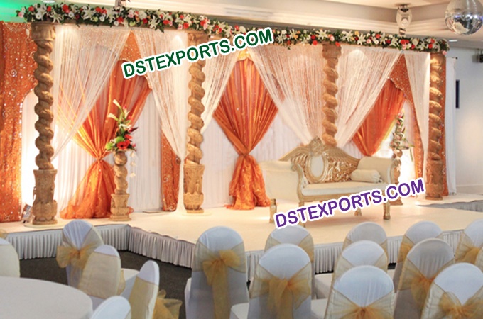 Wedding Wooden Spiral Pillar Stage Set